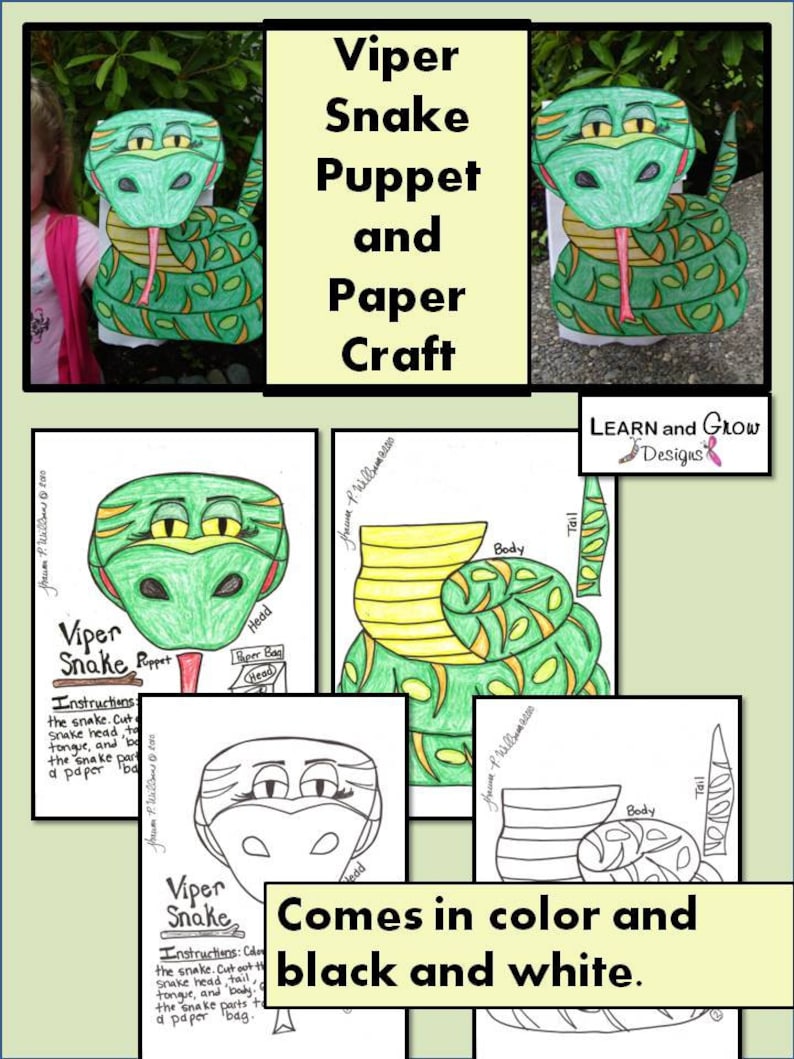 Parrot, Zebra, Viper Snake, and Elephant Paper Puppet Set of 4 - Etsy