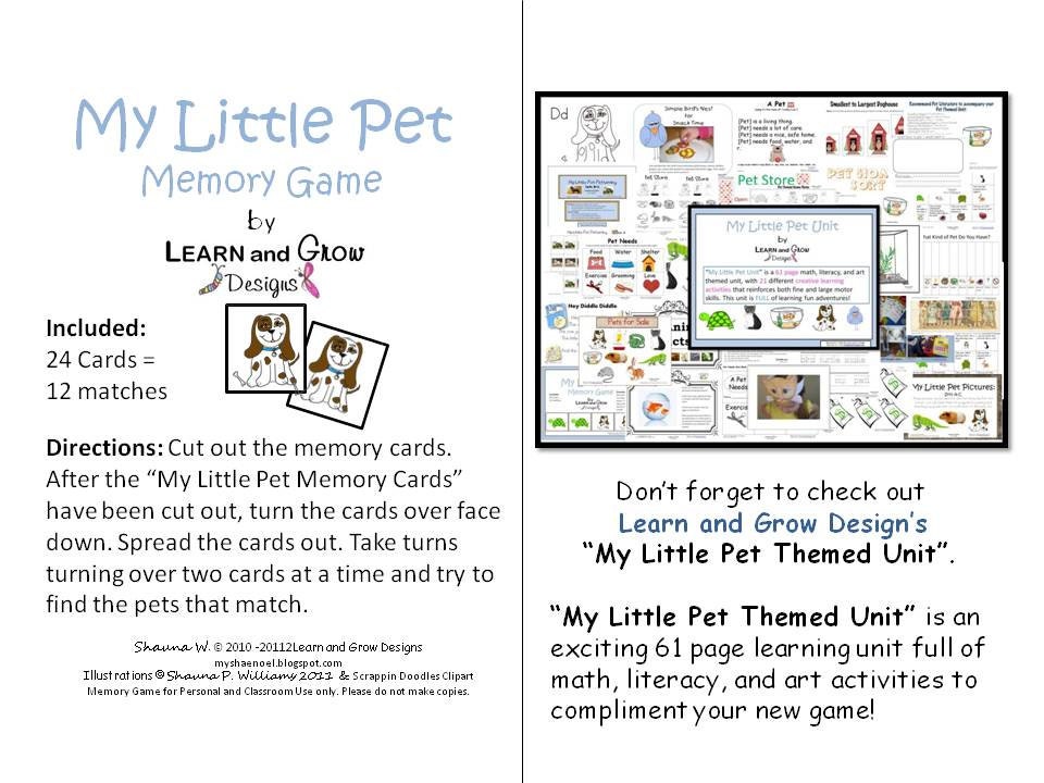 Printable My Little Pet Memory Game for Children - Etsy