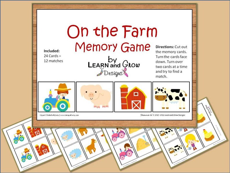 On the Farm Memory Game - Etsy