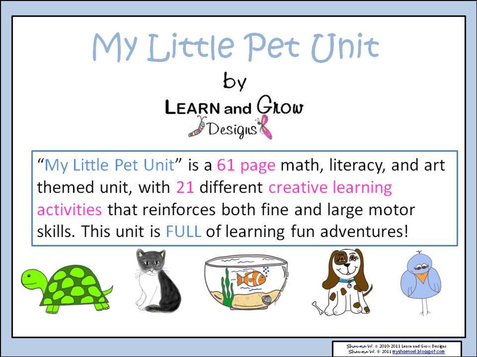 My Little Pet Themed Learning Unit - Contains 62 Pages Of: Art ...