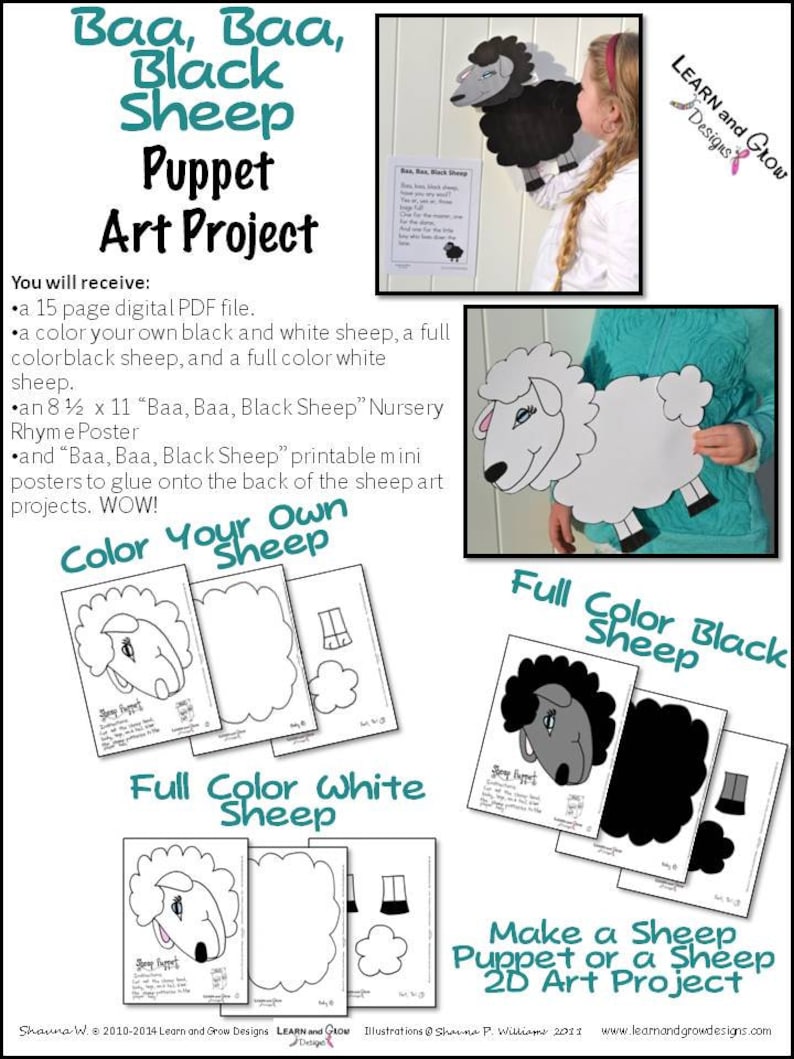 Baa, Baa, Black Sheep Puppet Art Project and Nursery Rhyme Poster - Etsy