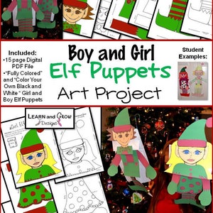 Boy Elf and Girl Elf Puppet Art Project Color Your Own and | Etsy