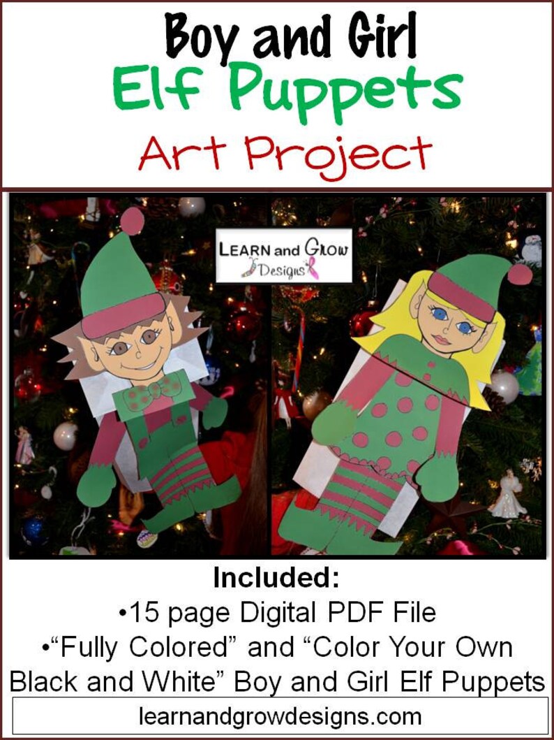 Boy Elf and Girl Elf Puppet Art Project - Color Your Own and Already ...