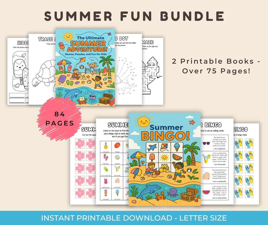 Summer Activity Bundle for Kids With Bingo, Coloring, Mazes, Puzzles ...