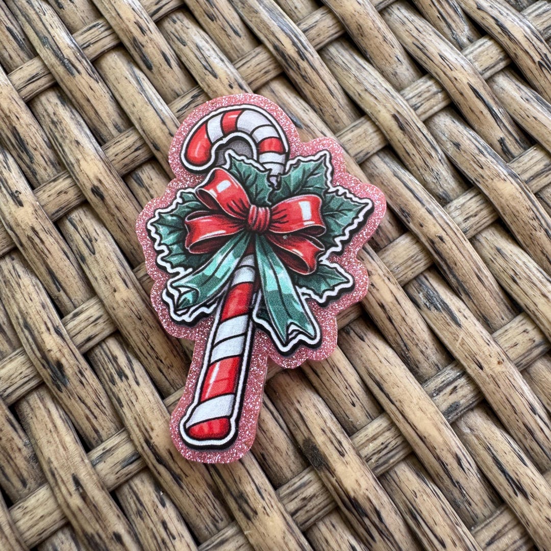 Acrylic Keychain, Candy Cane With Bow, Christmas, Glitter Flatback ...