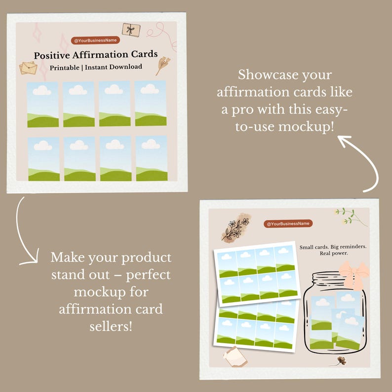 Affirmation Cards Mockup Canva Pro Template Bundle Editable Minimalist ...
