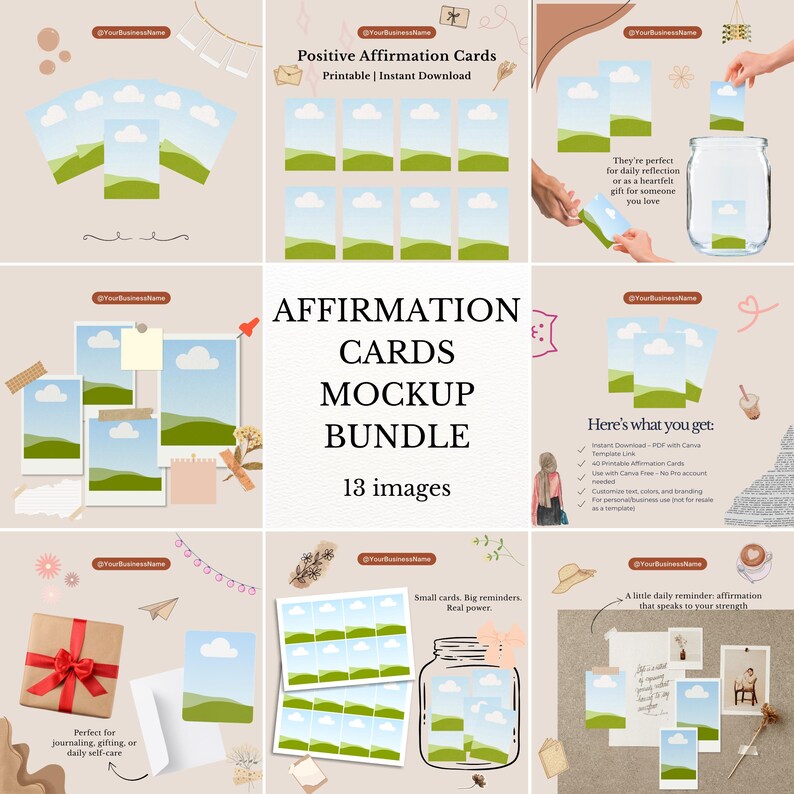 Affirmation Cards Mockup Canva Pro Template Bundle Editable Minimalist ...