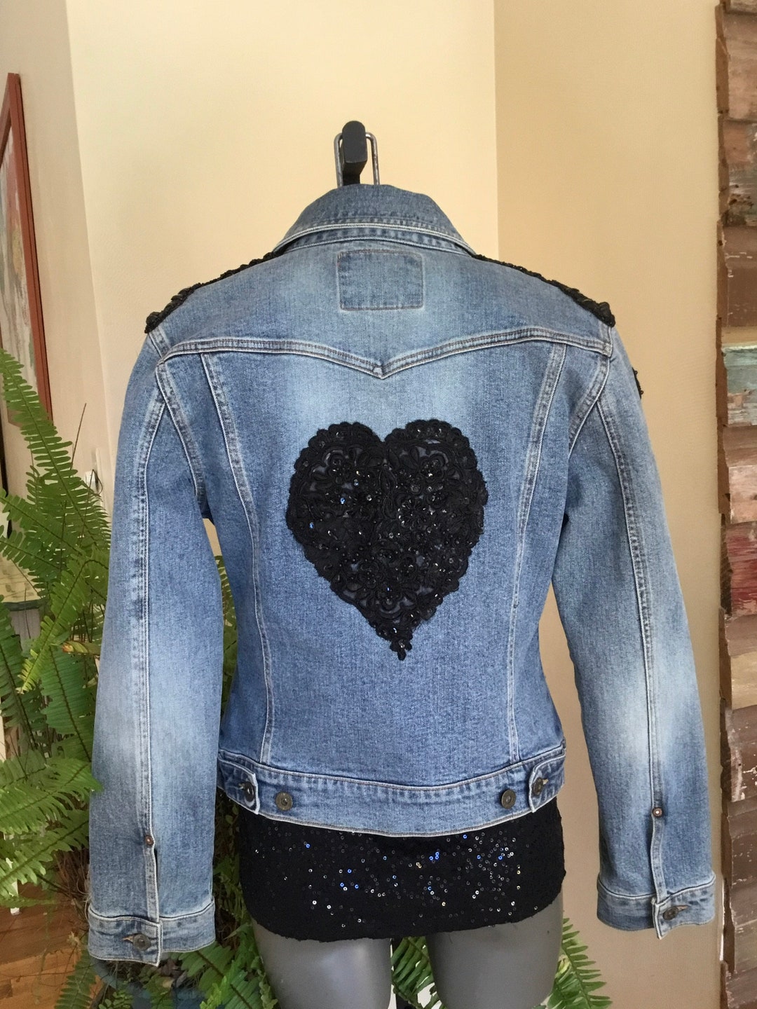 Denim Jacket Sequin Hearts - Etsy