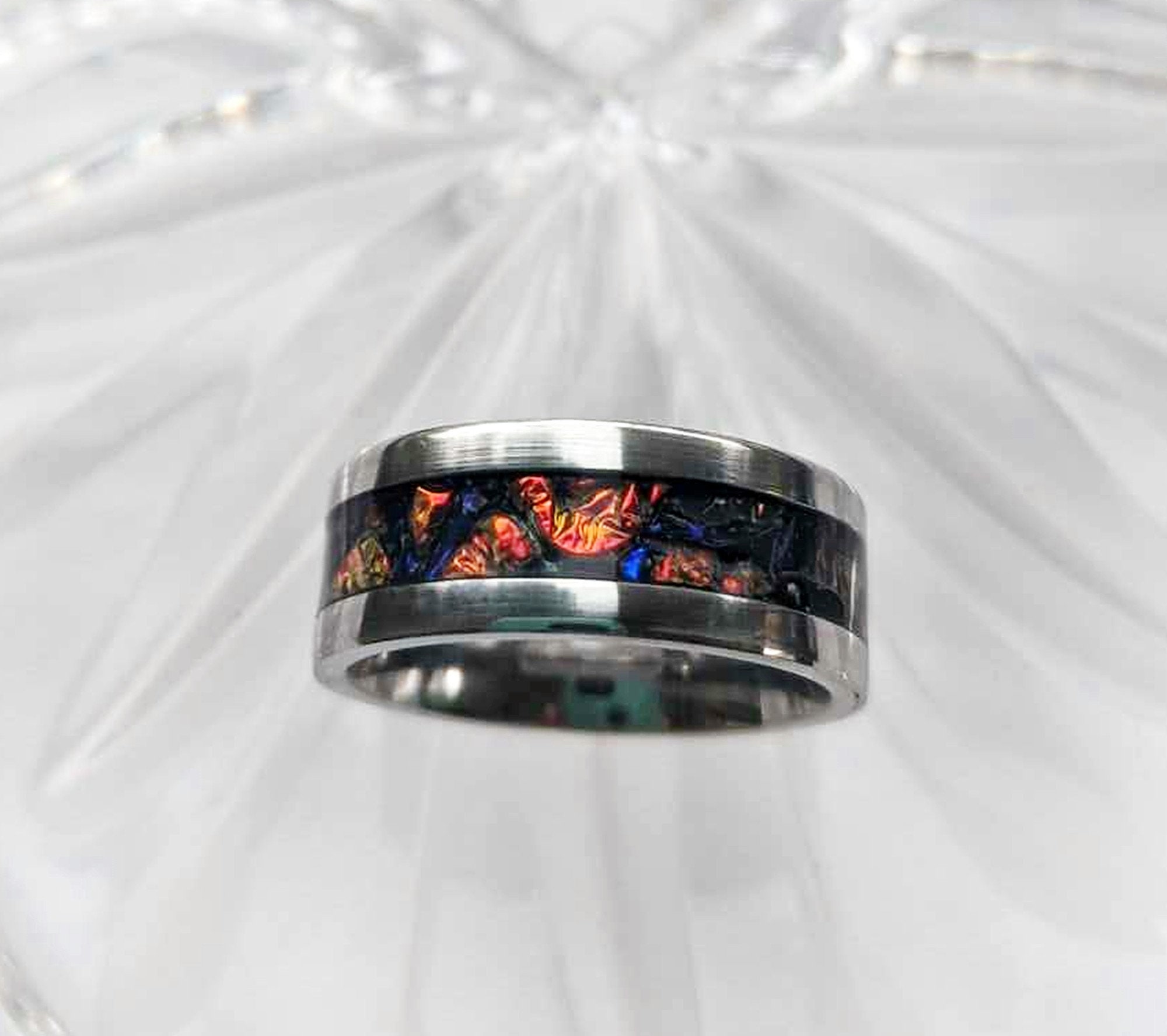 Handcrafted Red Burl Dichrolam Stainless Steel Inlay Ring Size - Etsy