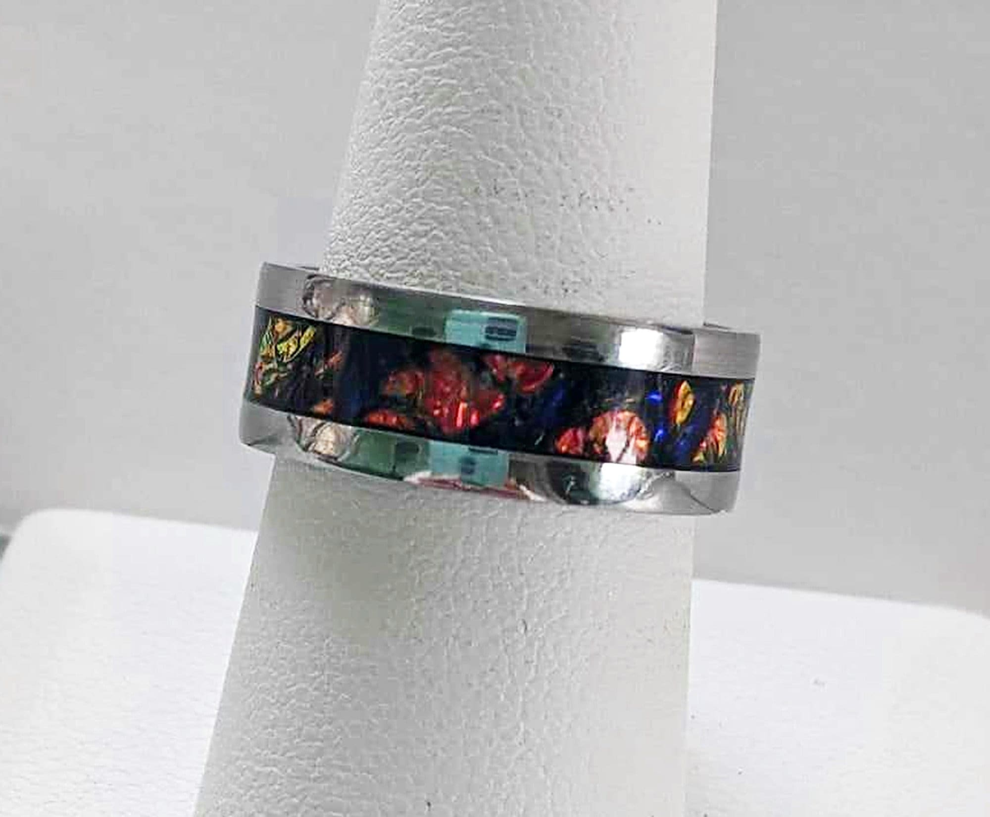 Handcrafted Red Burl Dichrolam Stainless Steel Inlay Ring Size - Etsy