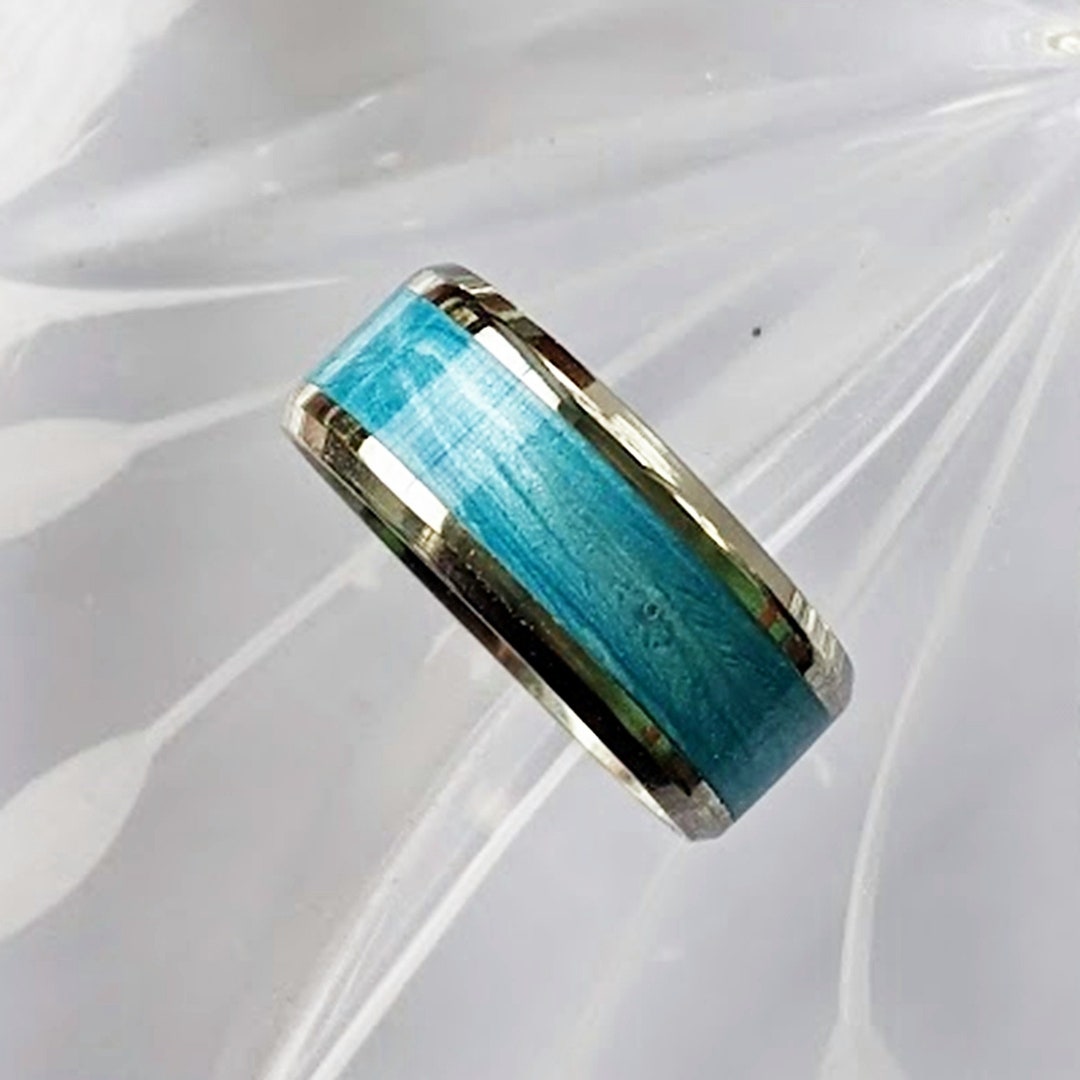 Baby Blue Stainless Steel Inlay Ring Size 7 - Etsy