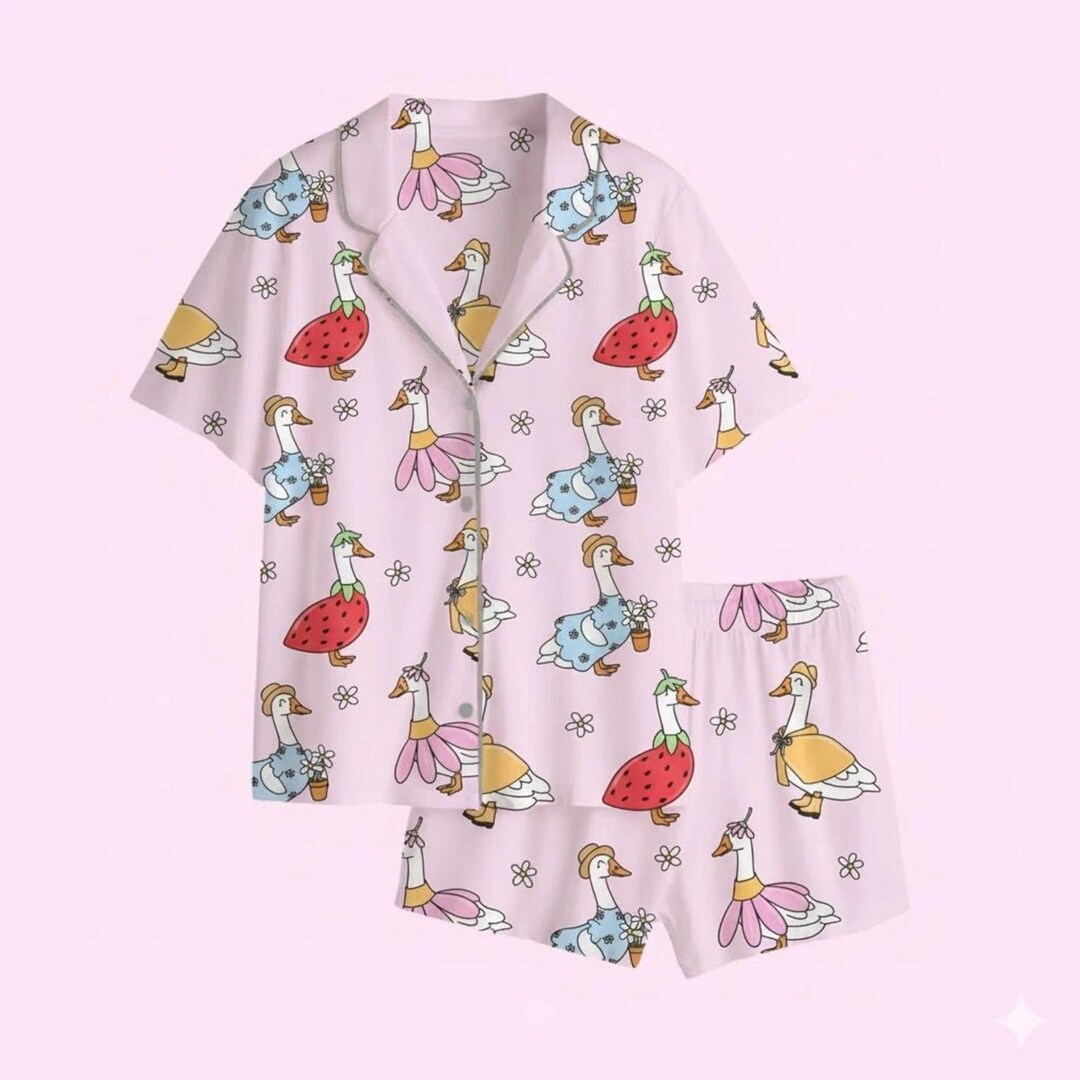 Goose Print Satin Pajama Set, Women's Summer Loungewear - Etsy