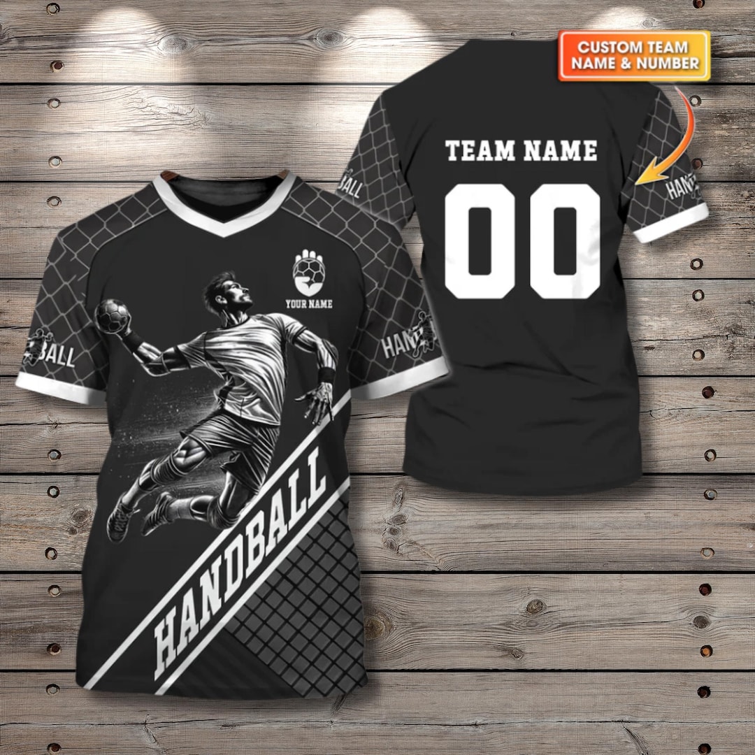 Custom Handball Jersey Team Name Number, Black Gray Sport Shirt, Unisex ...