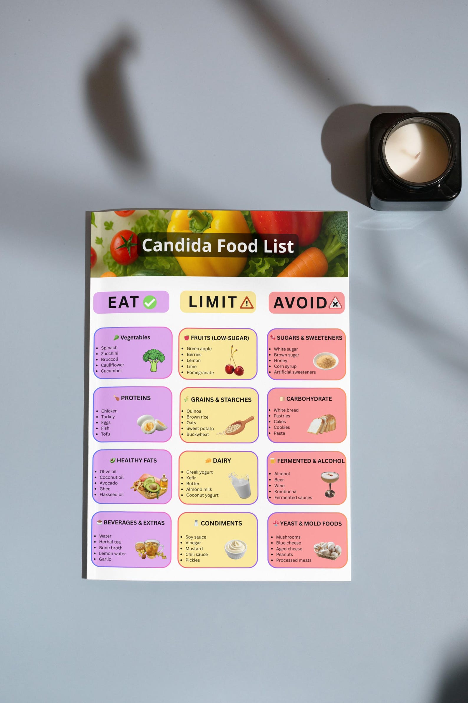 Candida Food List Printable PDF | Yeast Overgrowth Diet Guide | Anti ...