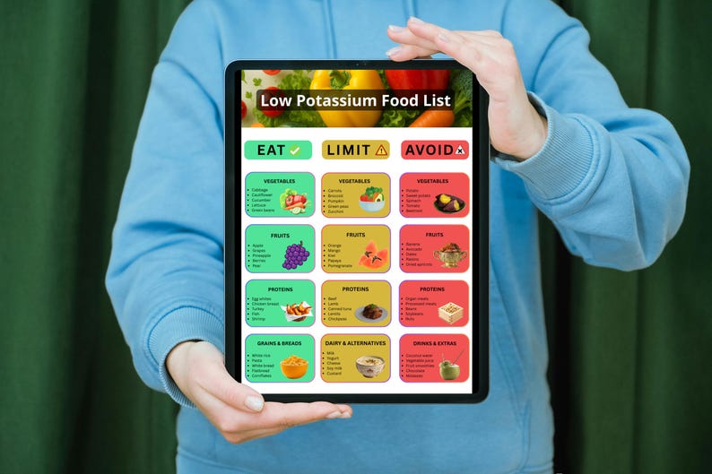 Low Potassium Food List PDF, Kidney Disease Diet Chart, Renal Diet A4 ...