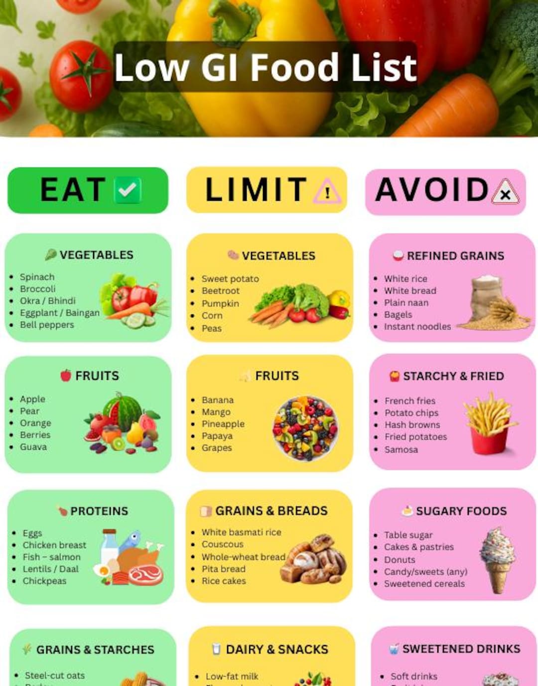 Low GI Food List Printable PDF | Glycemic Index Chart | Diabetes Diet ...