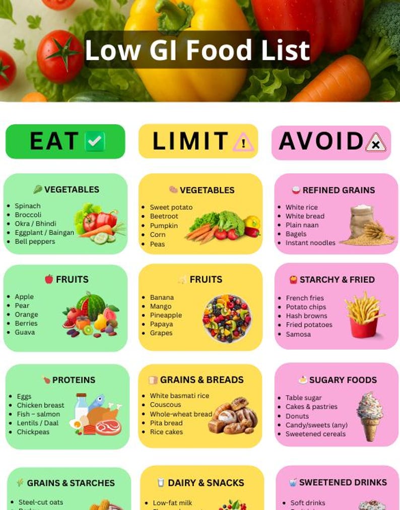 Low GI Food List Printable PDF | Glycemic Index Chart | Diabetes Diet ...