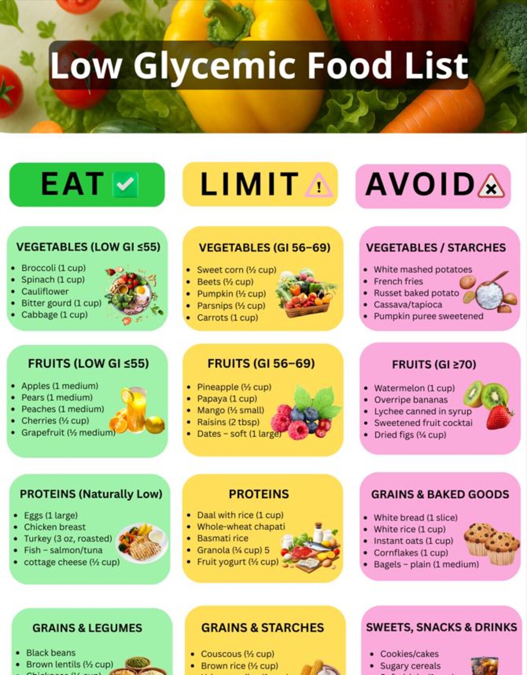 Low Glycemic Food List | Printable GI Index Chart PDF | Blood Sugar ...