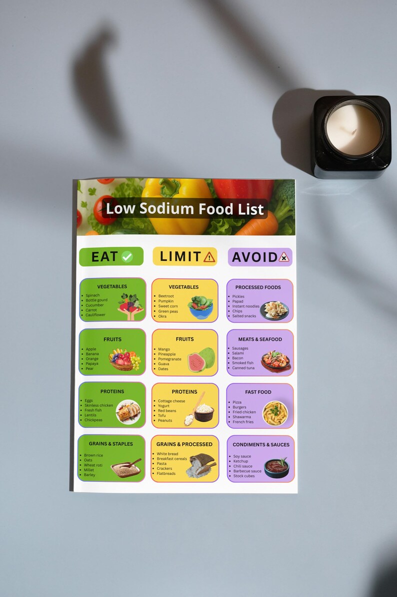 Low Sodium Food List PDF, DASH Diet Chart, High Blood Pressure Grocery ...