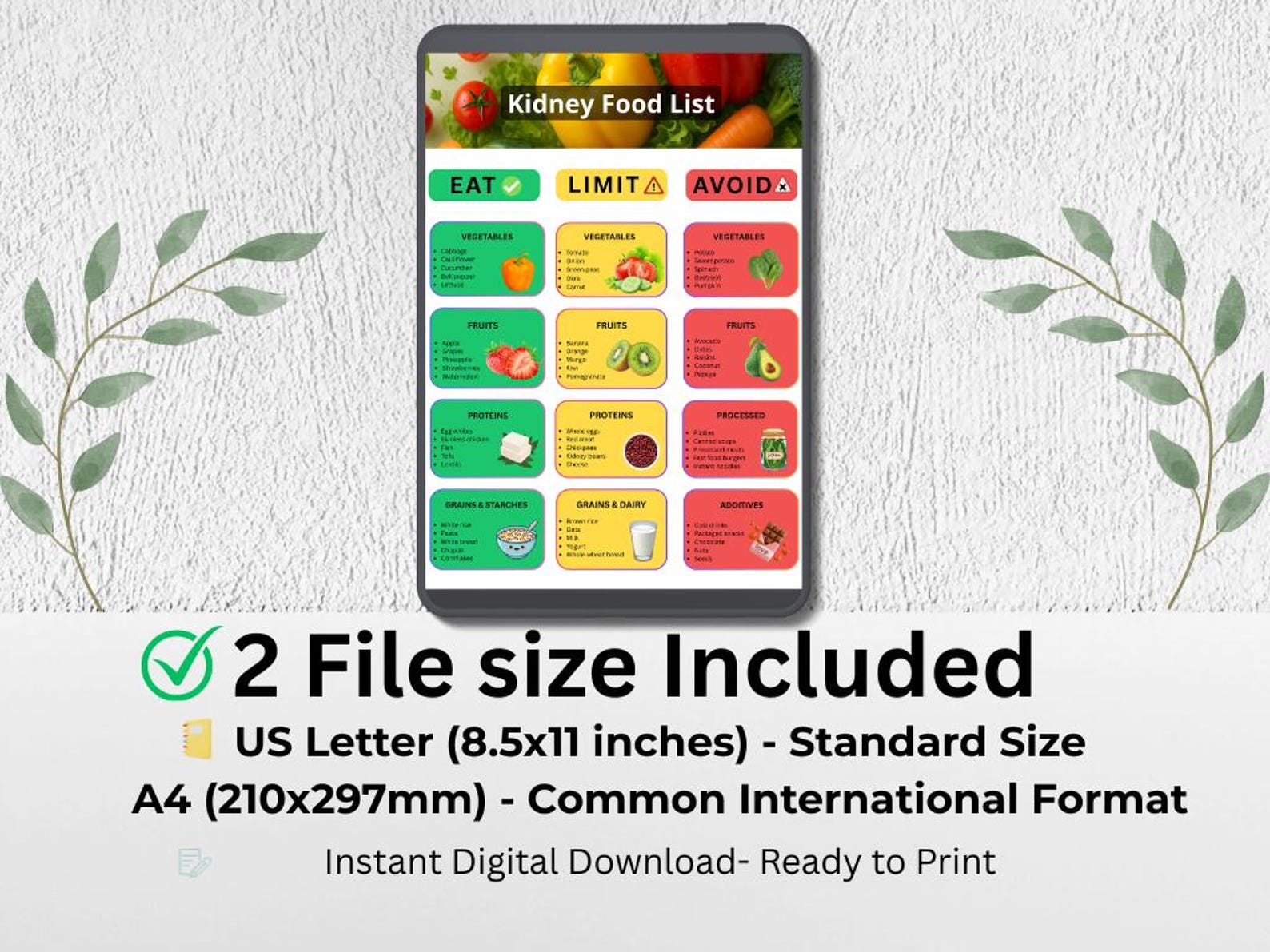 Kidney Food List, Low Sodium, Potassium & Phosphorus Foods (PDF) - Etsy ...