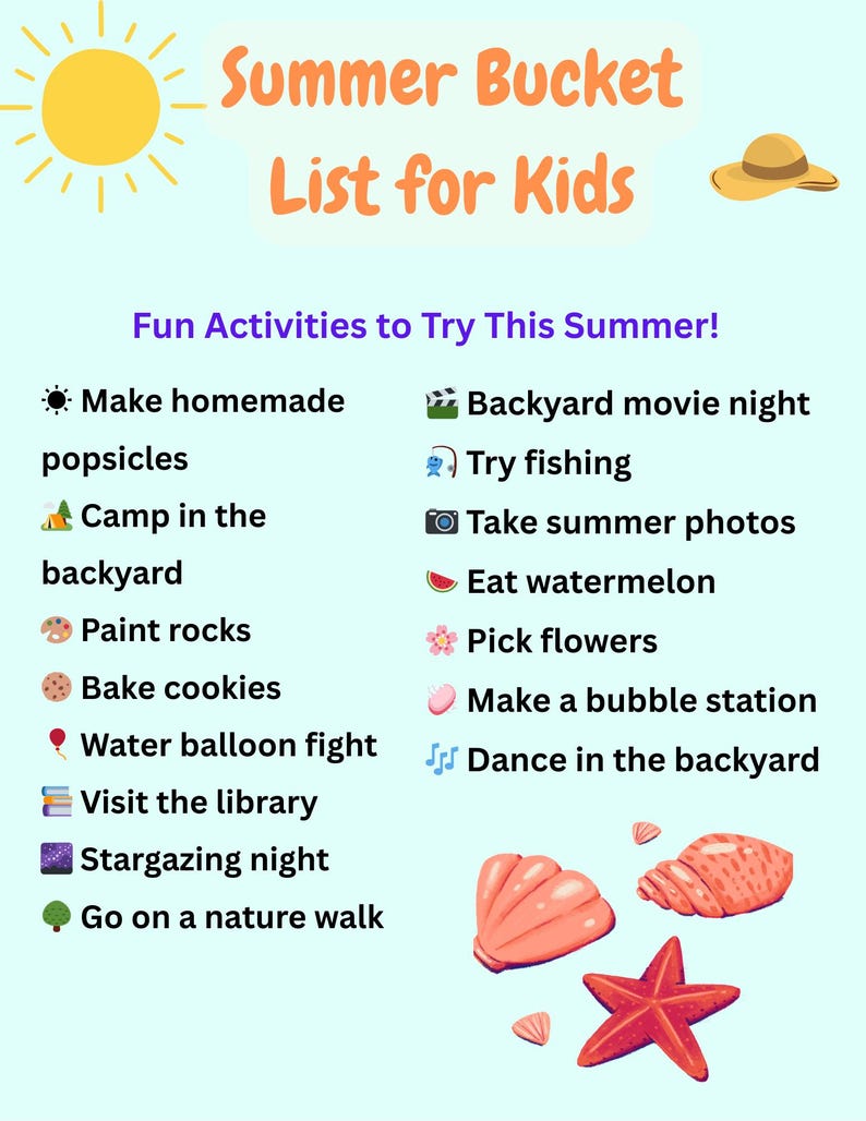 Summer Bucket List for Kids – Printable Checklist of Fun Summer ...