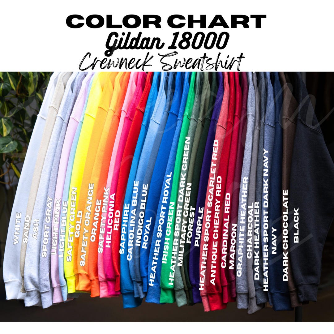 Gildan 18000 Unisex Heavy Blend Crewneck Sweatshirt Color Chart Mockup ...