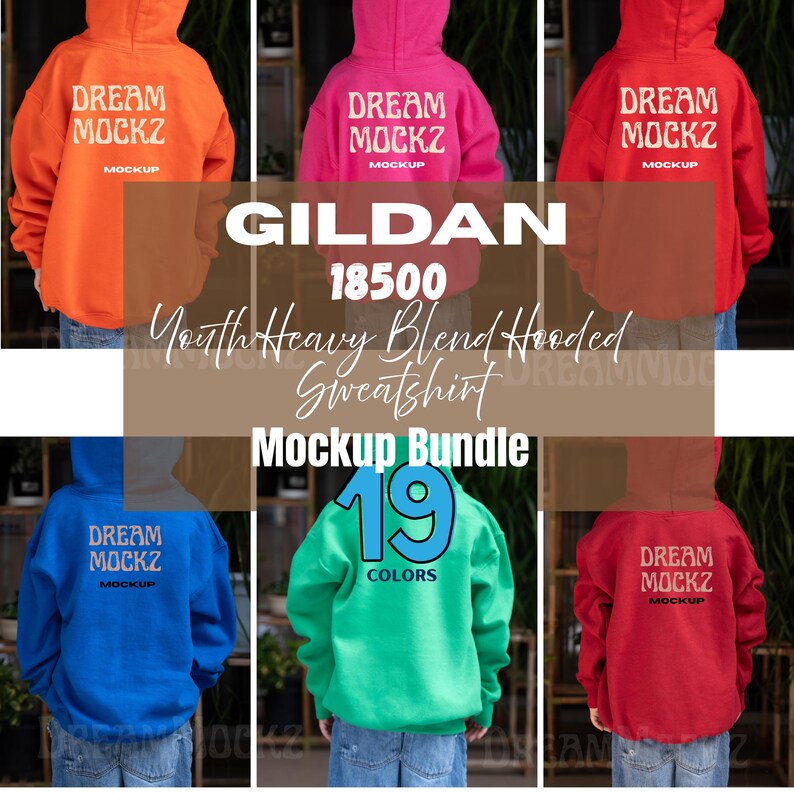 Gildan 18500B Kids Hoodie Back Mockup Bundle | G185B Back of the Hoodie ...
