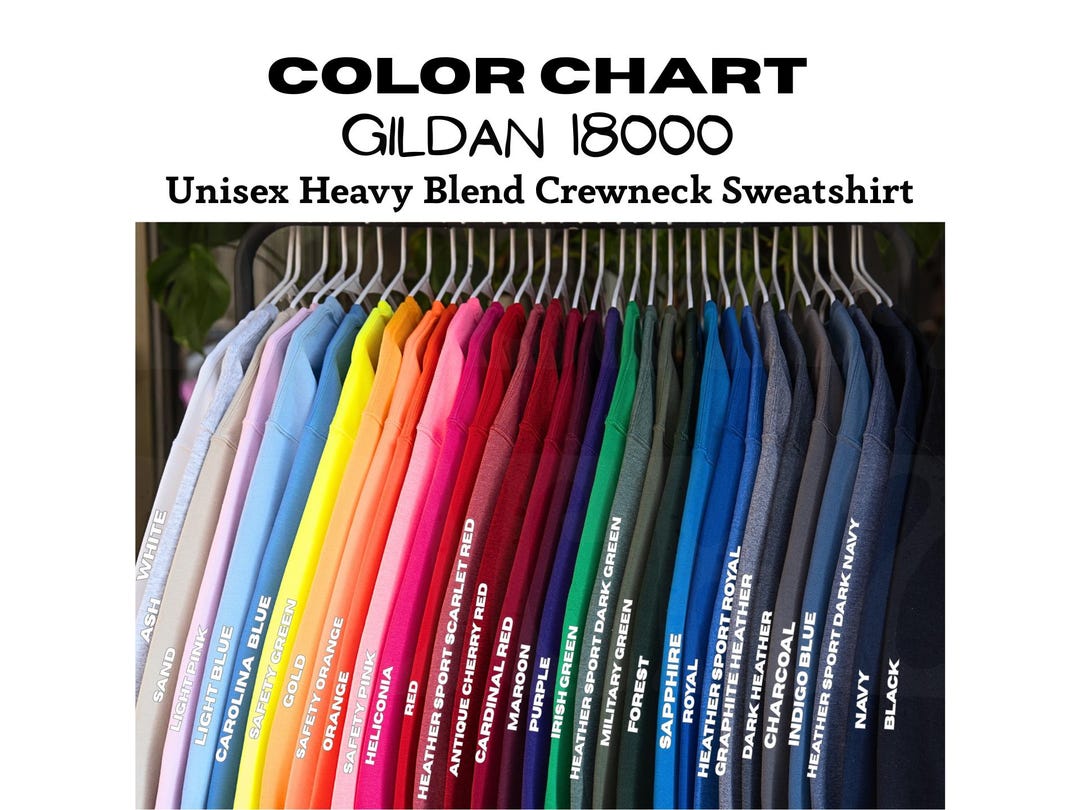 Gildan 18000 Unisex Heavy Blend Crewneck Sweatshirt Color Chart Mockup ...