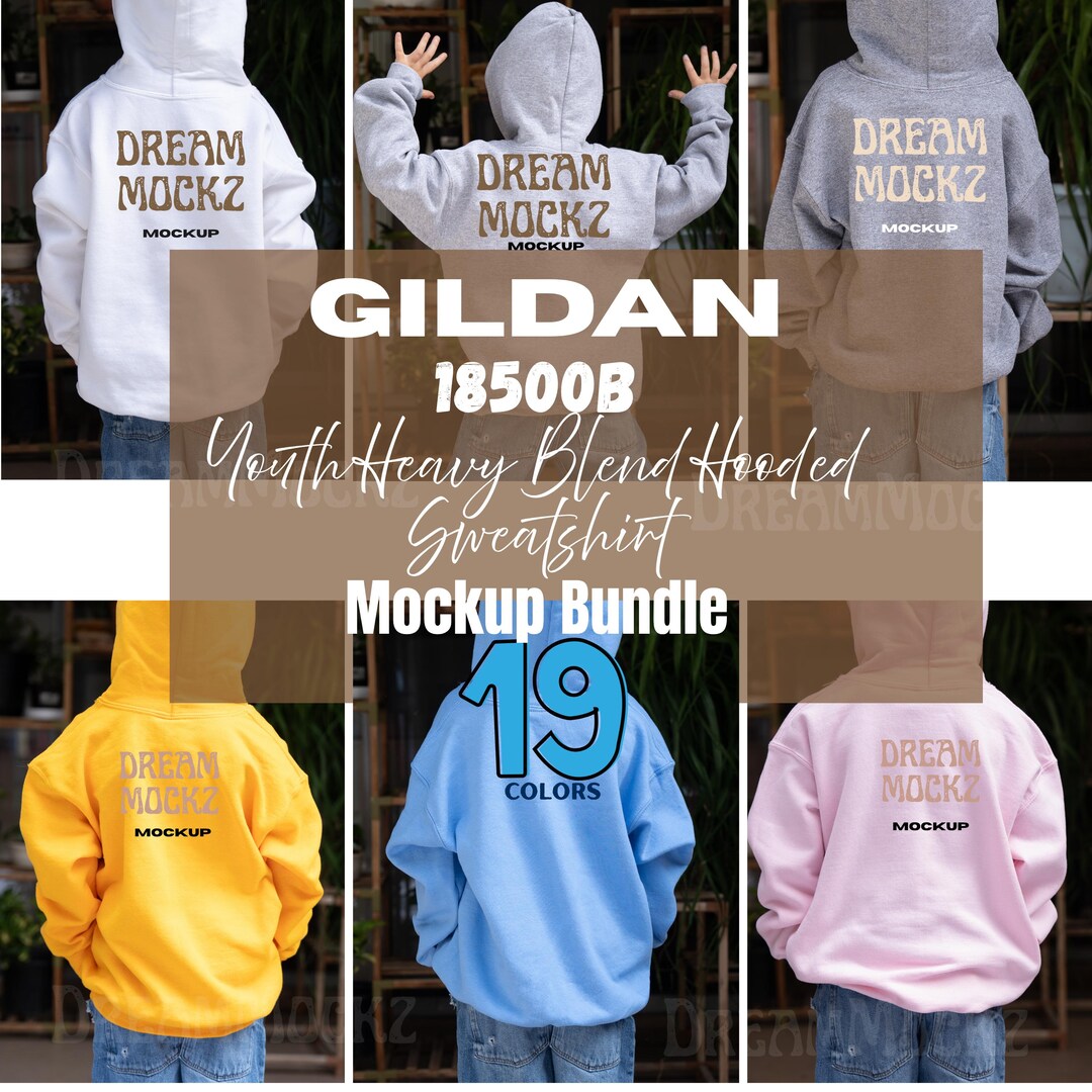 Gildan 18500B Kids Hoodie Back Mockup Bundle | G185B Back of the Hoodie ...