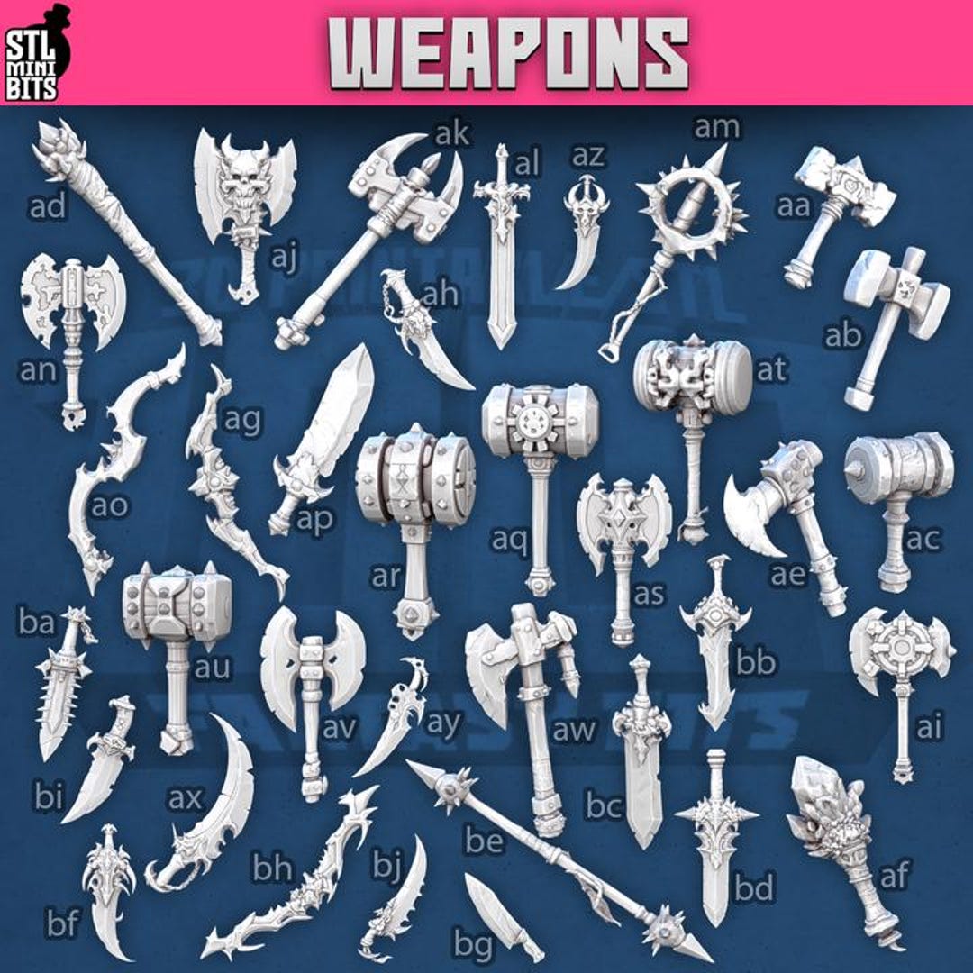 Set of 36 Weapons - 32mm Scale - TTRPG Terrain and Accessories - STL ...