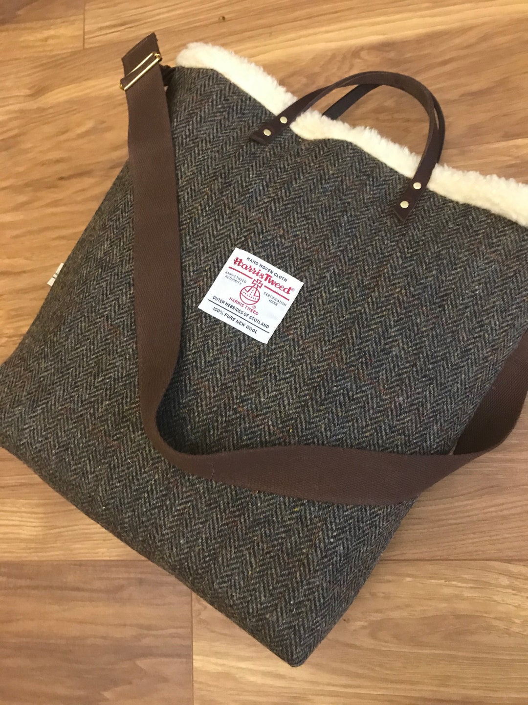 Handmade Tote, Harris Tweed Tote, Brown Tote, Plaid Tote, Large Tote ...