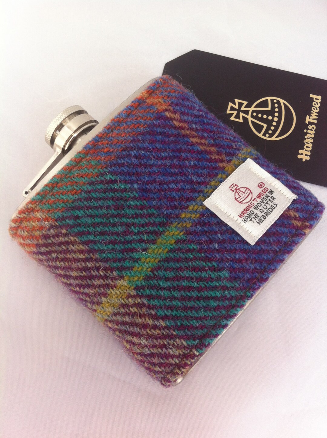 6 Oz Harris Tweed Hip Flask Made in Scotland Groomsmen Man Gift Tartan ...