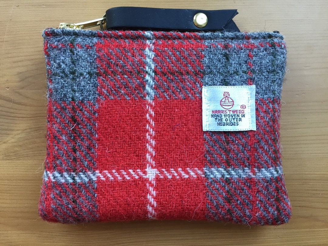 Red Harris Tweed Purse, Red Plaid Wallet, Mom Gift, Wife Gift, Red ...
