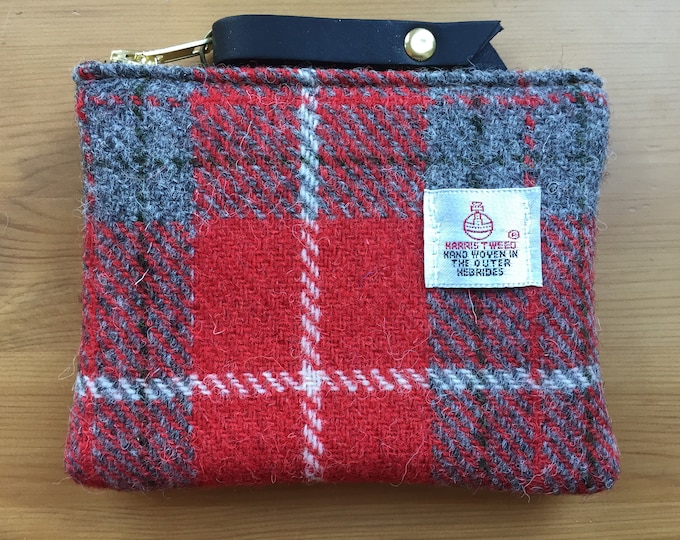 Red Harris Tweed Purse, Red Plaid Wallet, Mom Gift, Wife Gift, Red ...