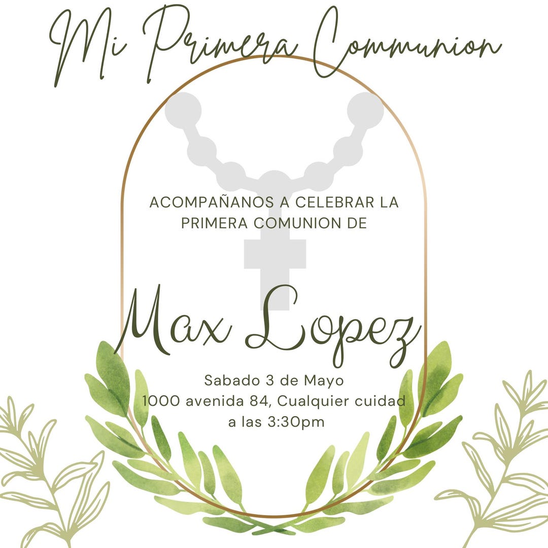 Invitacion Primera Communion, Oro Y Verde, Natural - Etsy