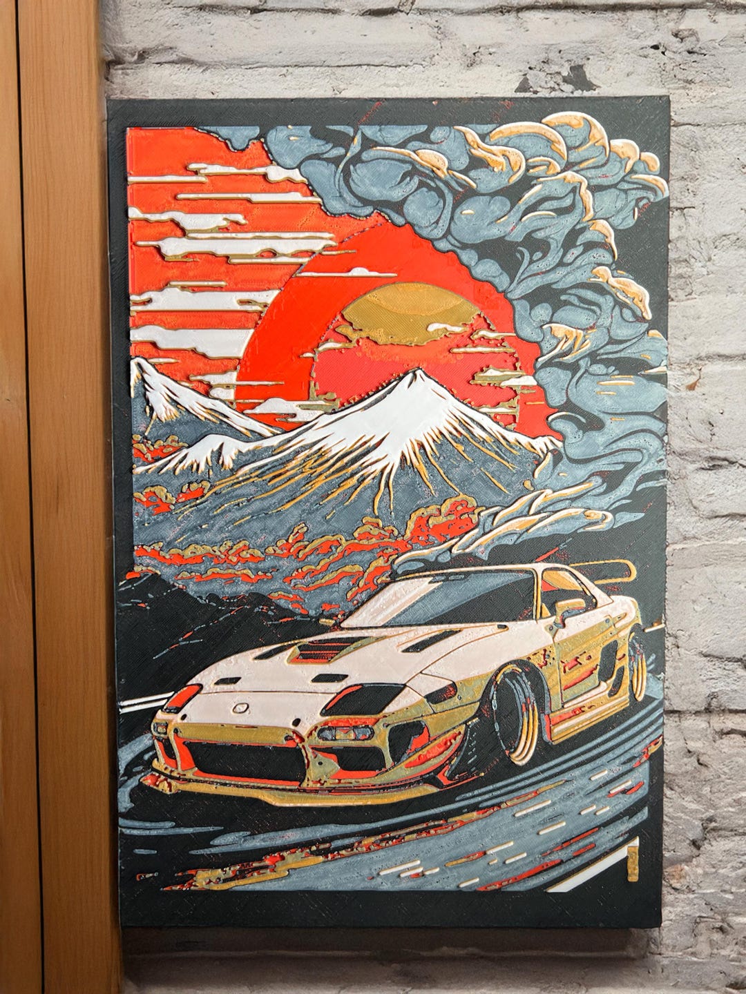 3D Textured RX-7 Art Print – JDM Car Racing Mount Fuji | Vibrant Red ...