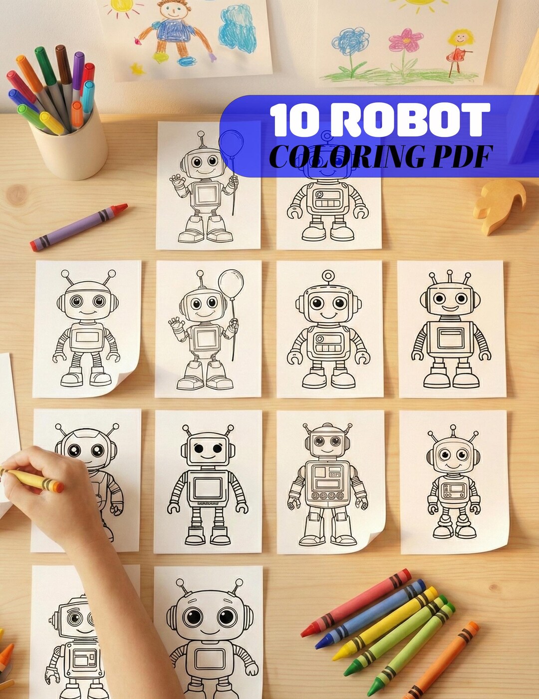 Robot Coloring Pages for Kids, Birthday Party Activity (PDF A4/US ...