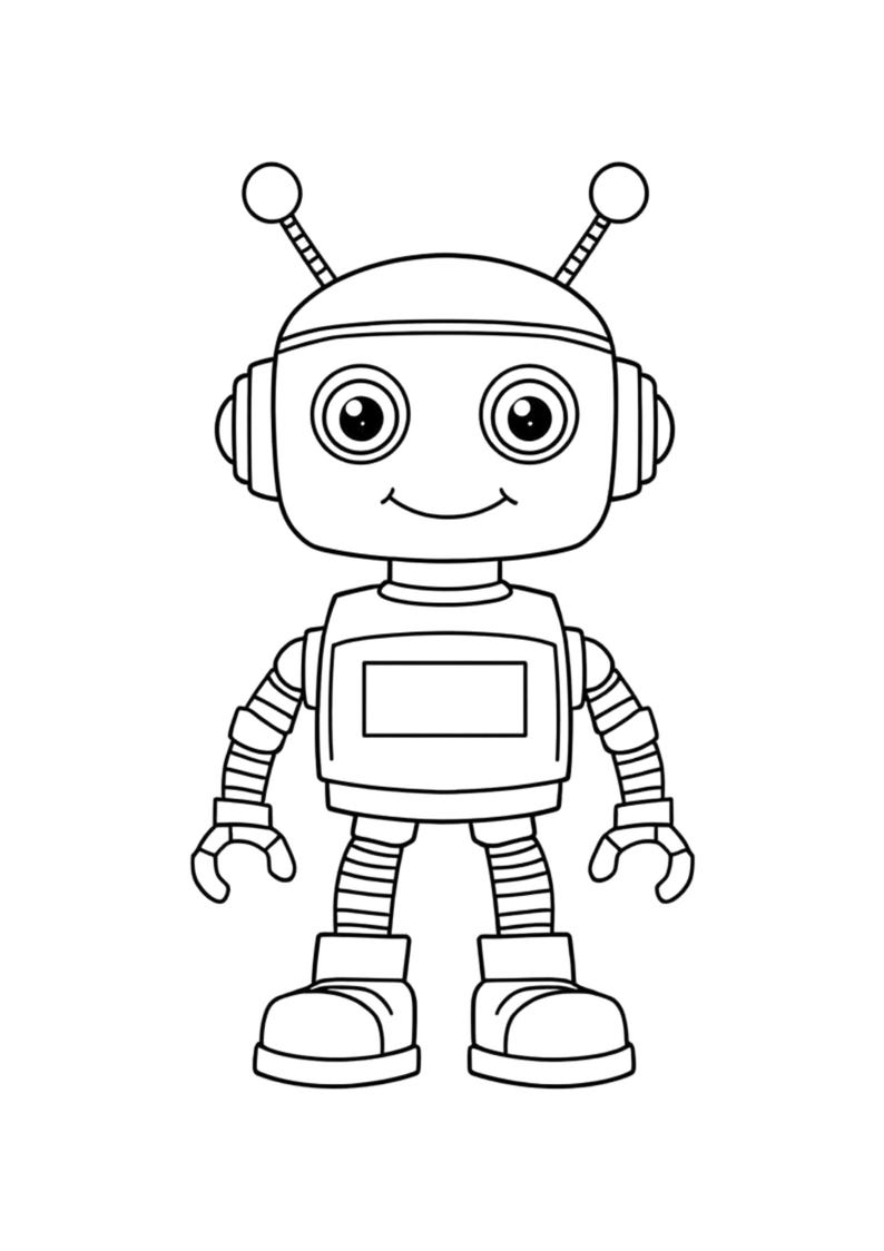 Friendly Robot Coloring Page for Kids, Robot Drawing (PDF Download A4 ...