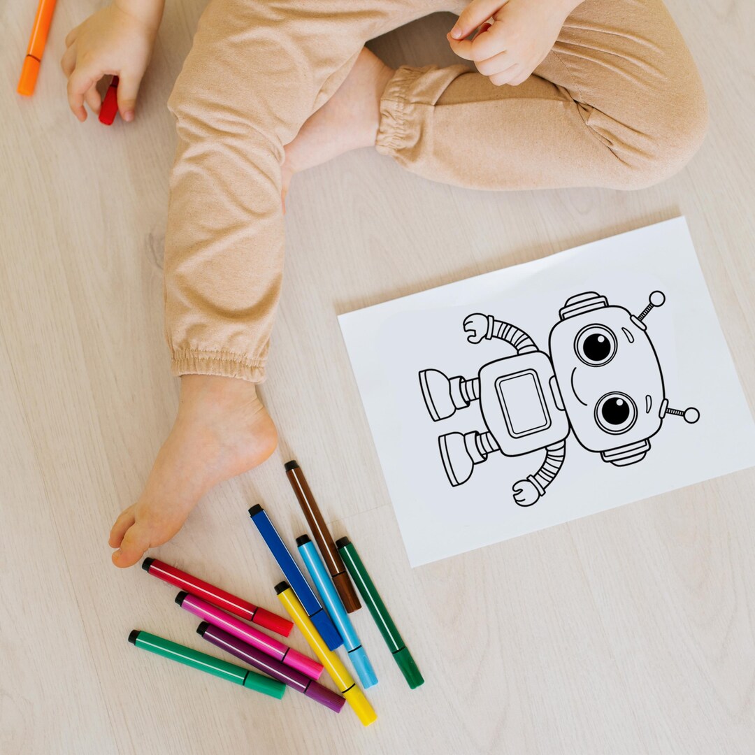 10 Cute Robot Coloring Pages for Kids, Digital Download, Printable ...