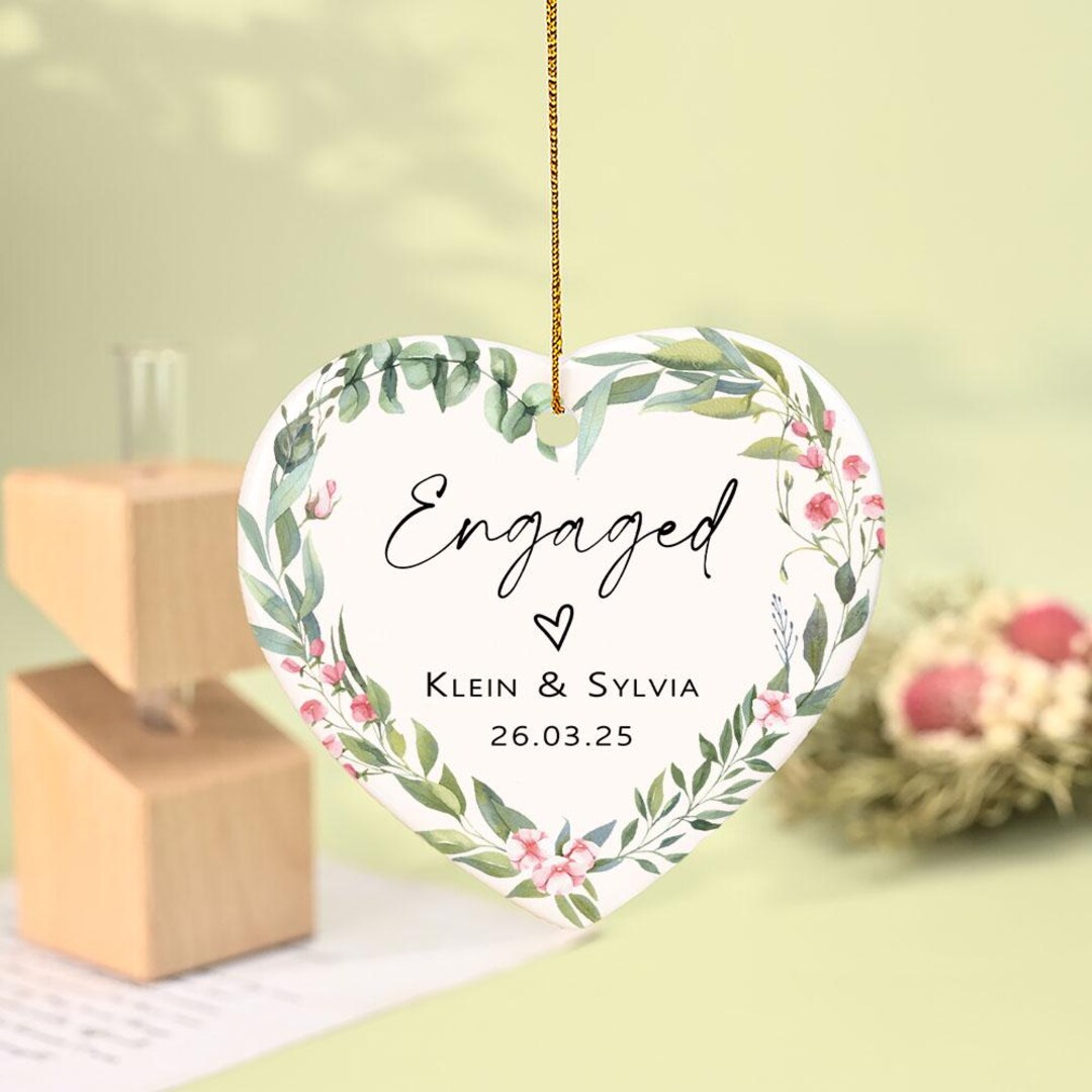 Custom Engagement Gift,with Name Heart Shape Ornament for Couple ...
