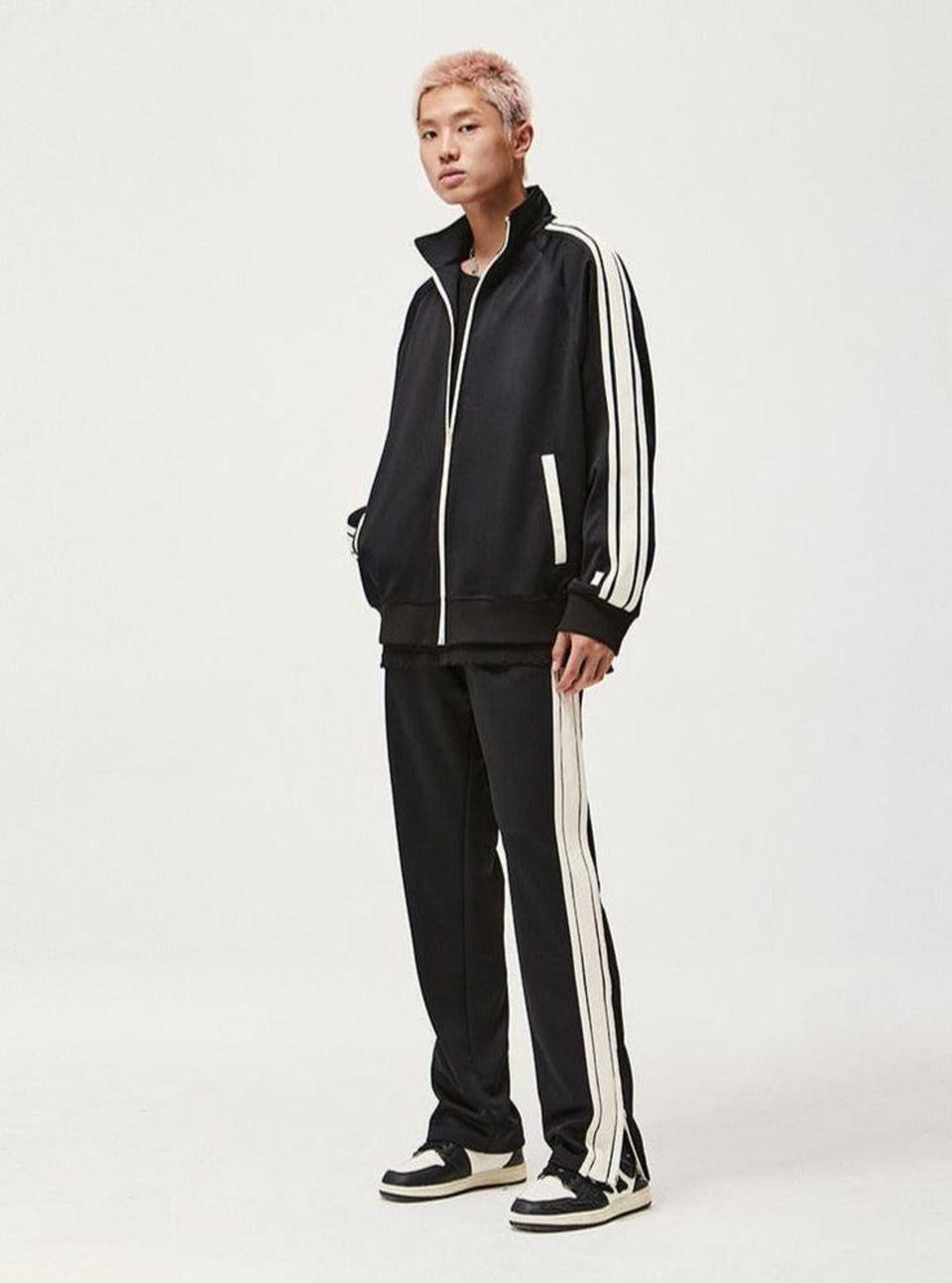 Minimalist Black Track Suit Set With White Stripes | Unisex Streetwear ...