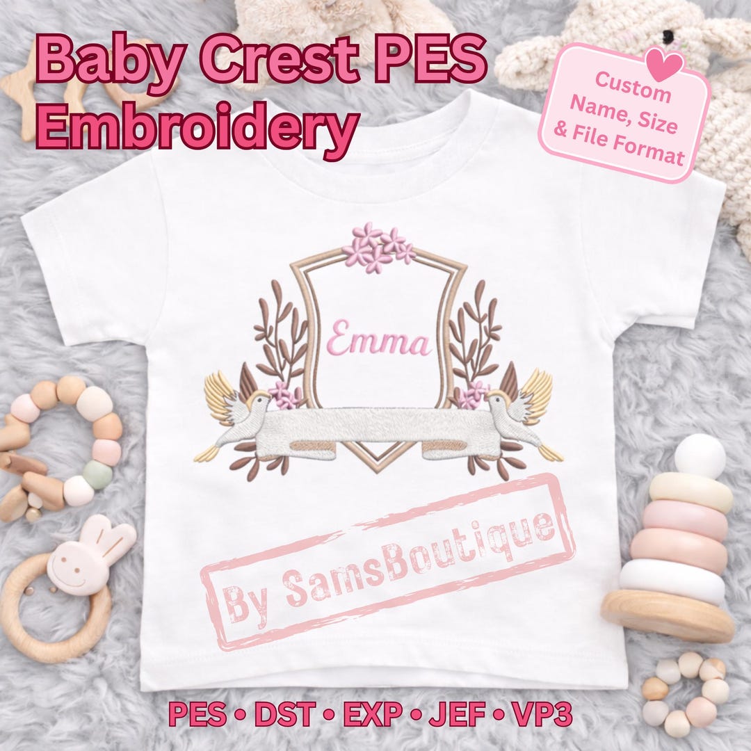 Baby Crest Embroidery Design PES, Custom Name Baby Crest, Teddy Bear ...