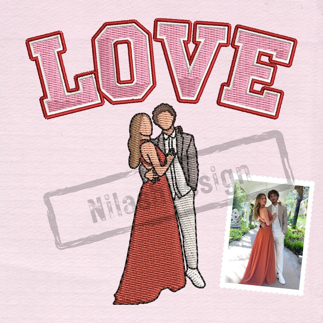 Custom Couple Portrait Embroidery Design | Personalized Love Line Art ...