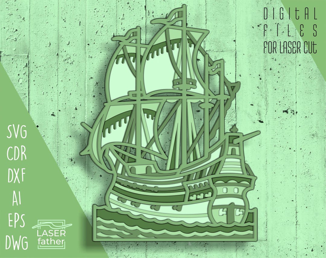 Sailing Ship 5 Layered SVG for Laser Cut, Xtool 3D Projects, CNC ...