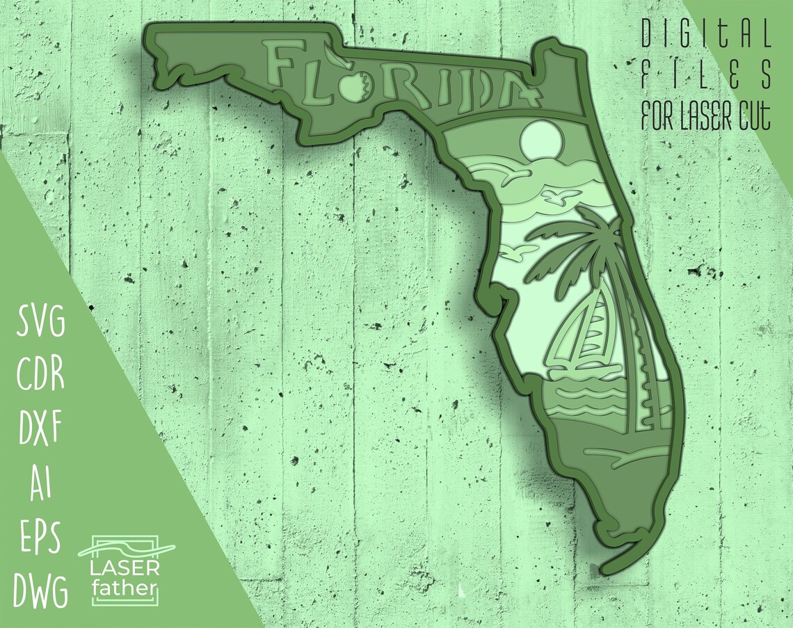 Florida 6 Layered SVG Design for Laser Cutting, Eps Ai Cdr Svg Formats ...