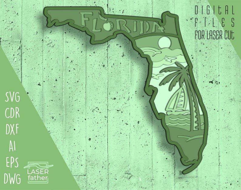 Florida 6 Layered SVG Design for Laser Cutting, Eps Ai Cdr Svg Formats ...