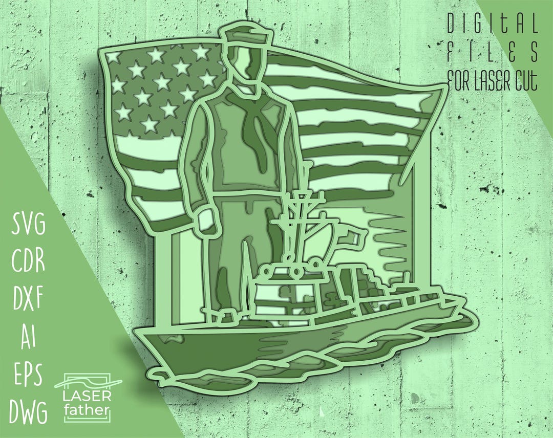 US Sailor 6 Layered SVG for Laser Cut, Nautical Art, Papercut Template ...