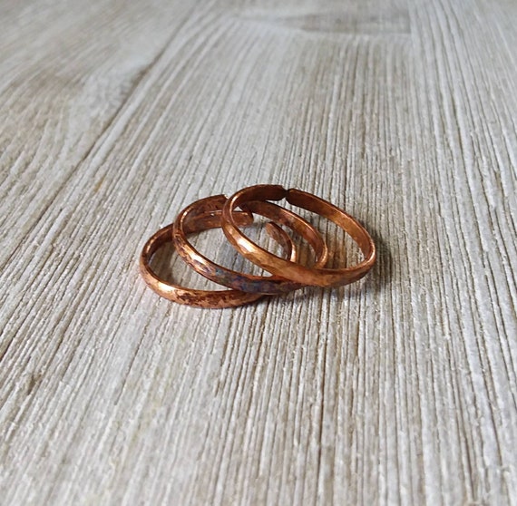 Ring Copper Rustic Rings Rustic Hammered Copper Rings Set of 3 - Etsy