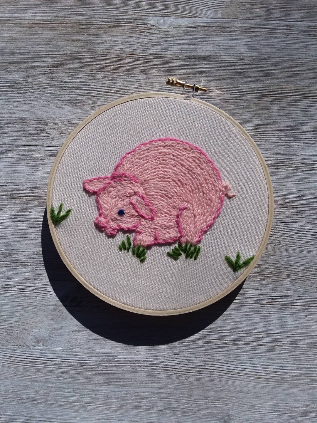 Pig Hand Embroidery Pig Art Piggy Picture Crewel Embroidery Hoop Art ...