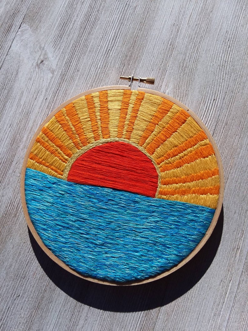 Sunrise Hand Embroidery Beach Embroidery Sun A New Day Colorful Hand ...